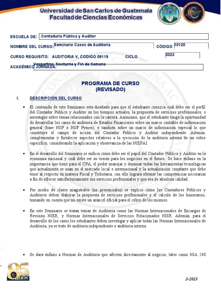 PROGRAMA SCA Actualizado 2-2023 | PDF | Auditoría | Contador