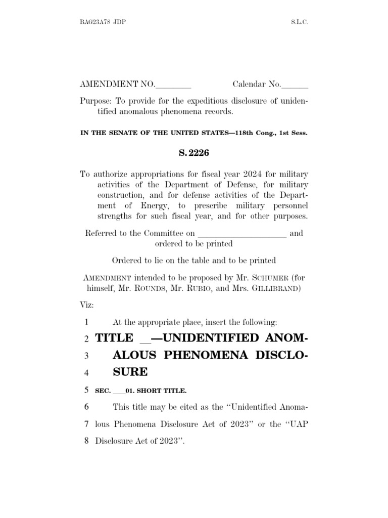 UAP Disclosure Act of 2023 | PDF | Unidentified Flying Object | United ...