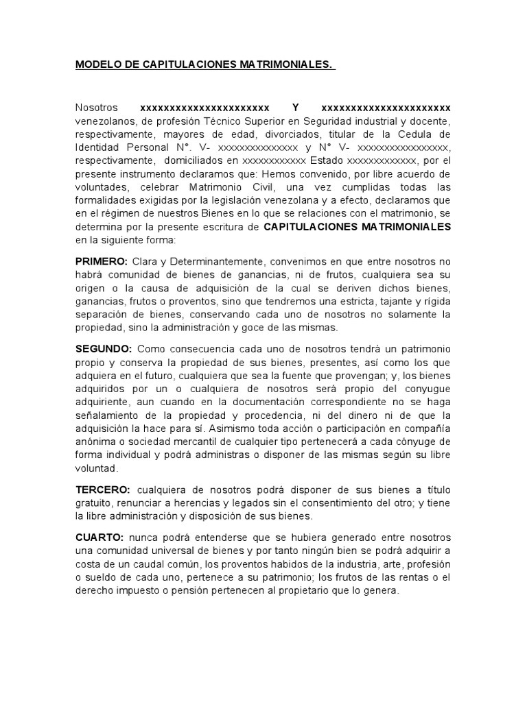 Modelo de Capitulaciones Matrimoniales. | Descargar gratis PDF ...