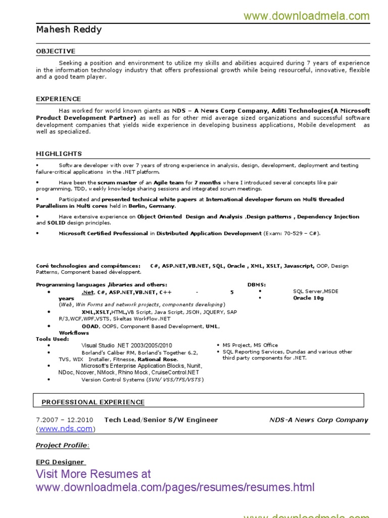 Framework With 7 Years Experience Resume | PDF | Microsoft Visual ...