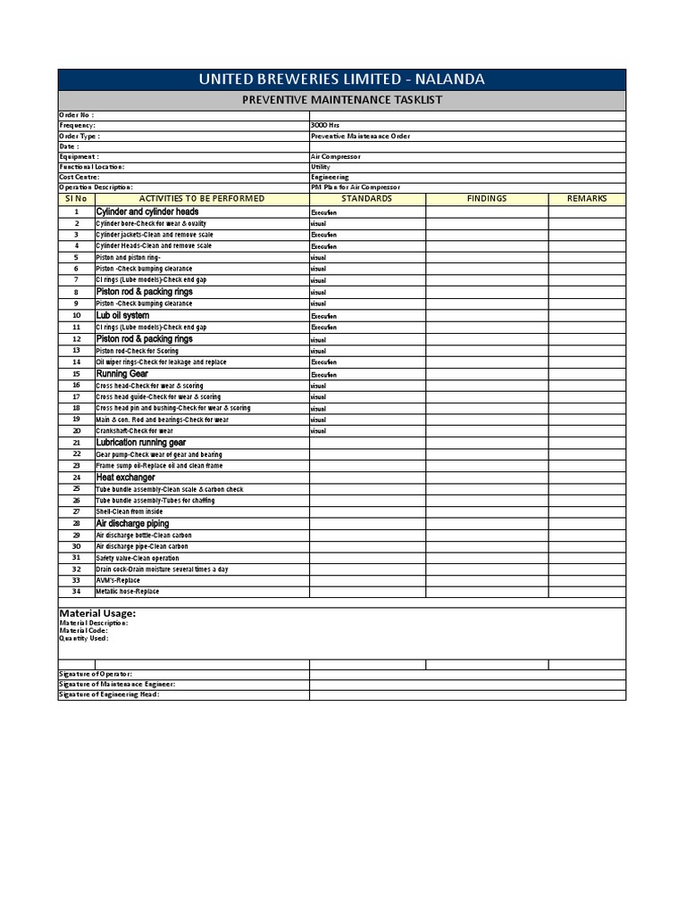 Utility Checklist | PDF | Pump | Piston