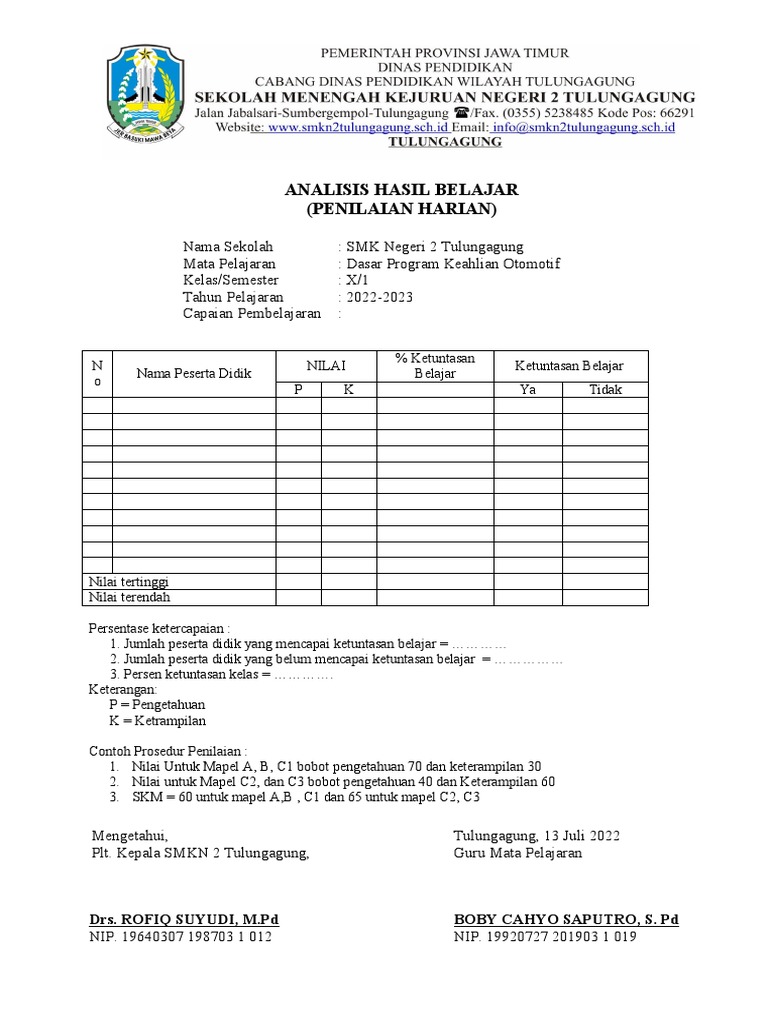 Analisis Hasil Belajar | PDF