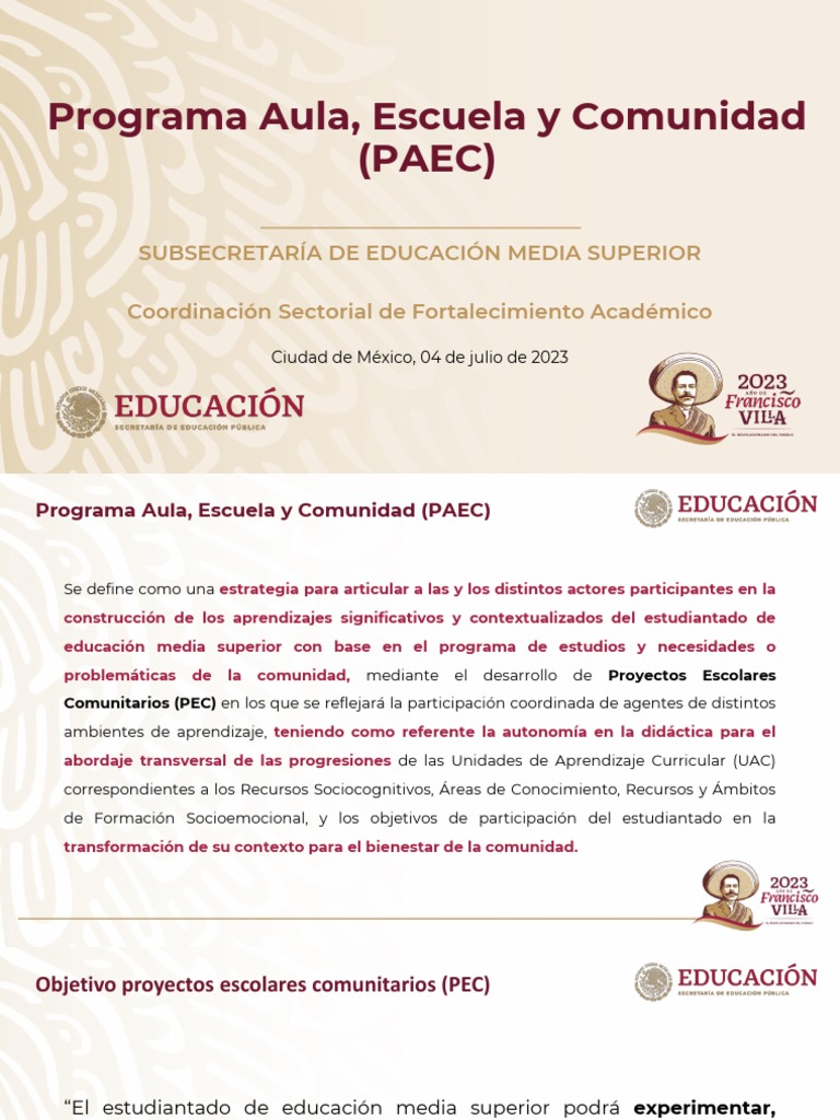 Presentación PAEC - VF | PDF | Plan de estudios | Salón de clases