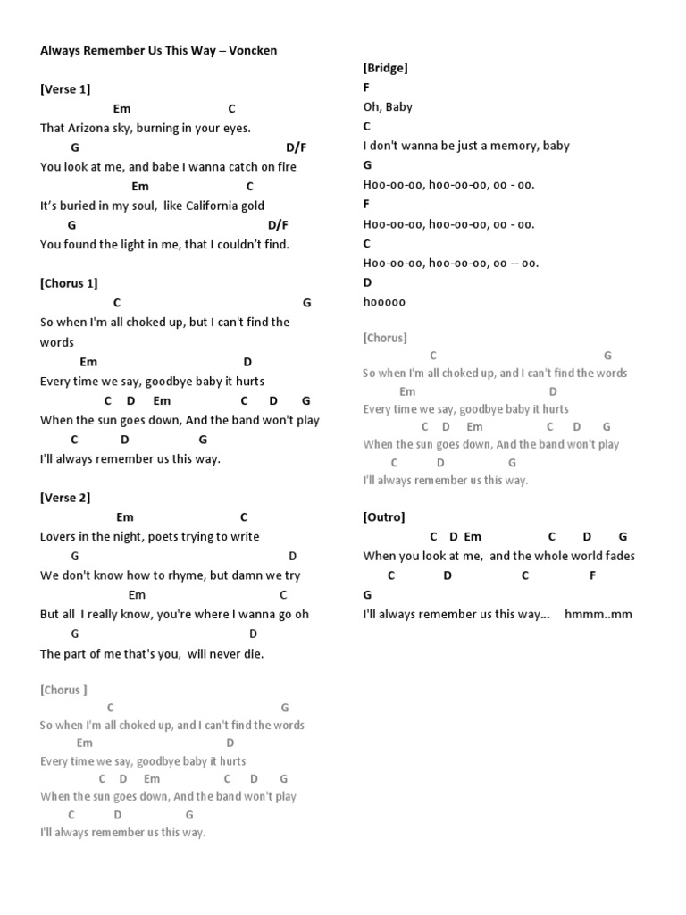 Always Remember Us This Way - Voncken | PDF | Song Structure