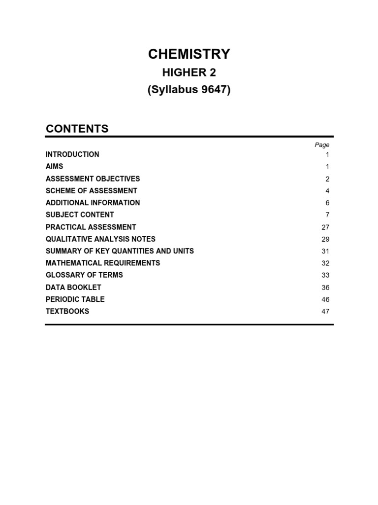 Chem h2 Data Booklet | PDF | Transition Metals | Chemical Reactions
