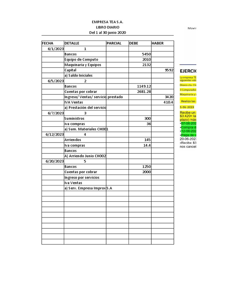 Formato Libro Diario Contable 3 Columnas | PDF