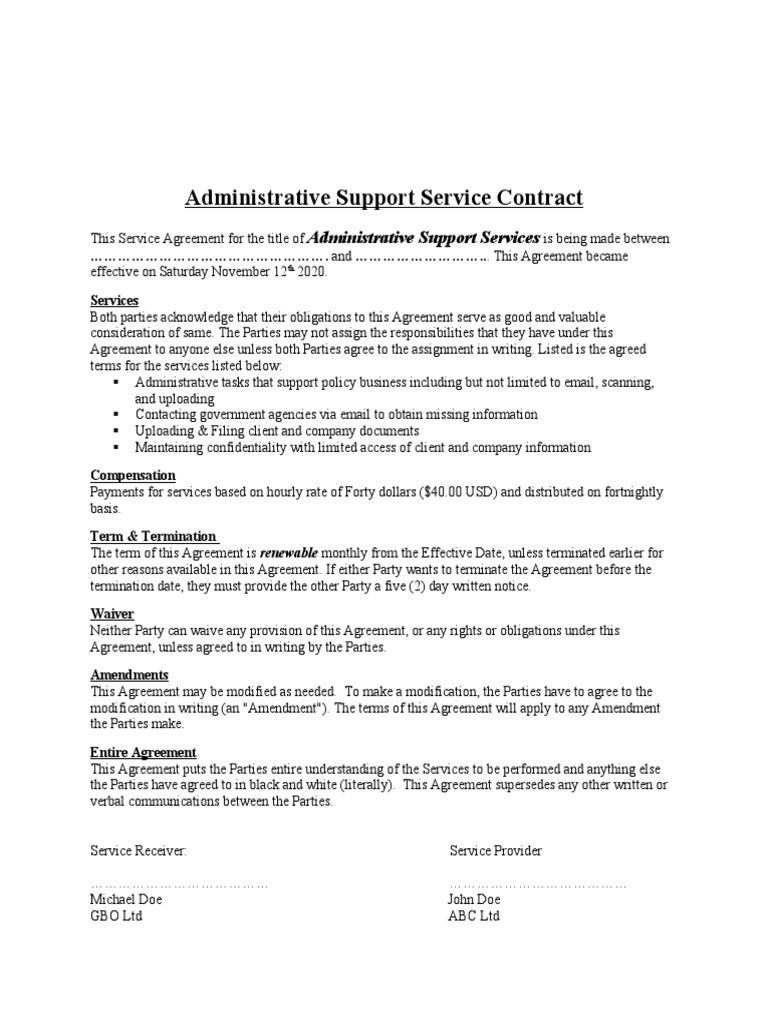 Administration Support Services Contract Template | PDF Administration Support Services Contract Template | PDF