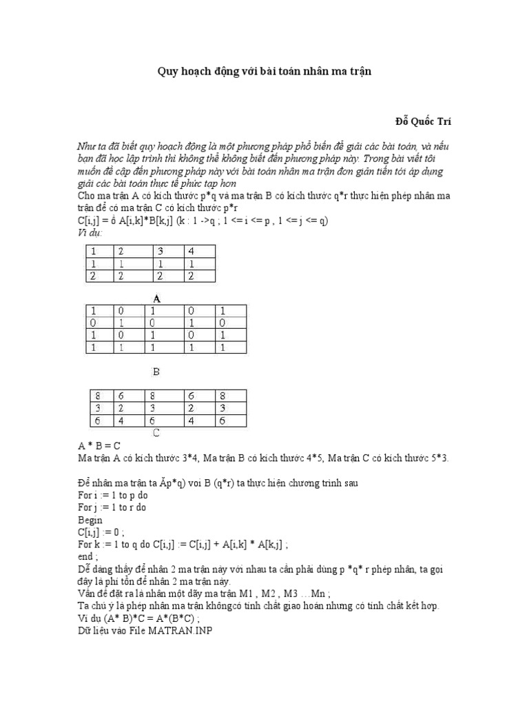 (123doc) Bai Toan Nhan Ma Tran Va Quy Hoach Dong | PDF