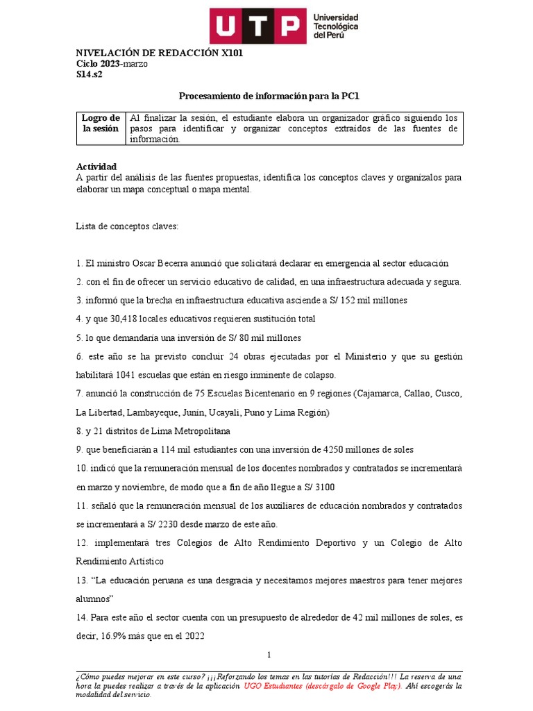 S14.s2-Procesamiento de Información para La PC2 (Material de Actividades) | PDF | Perú ...