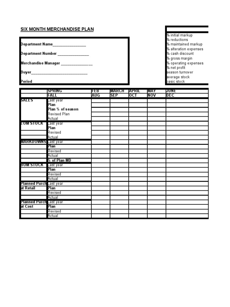 Six Month Merchandise Planning Guide | PDF