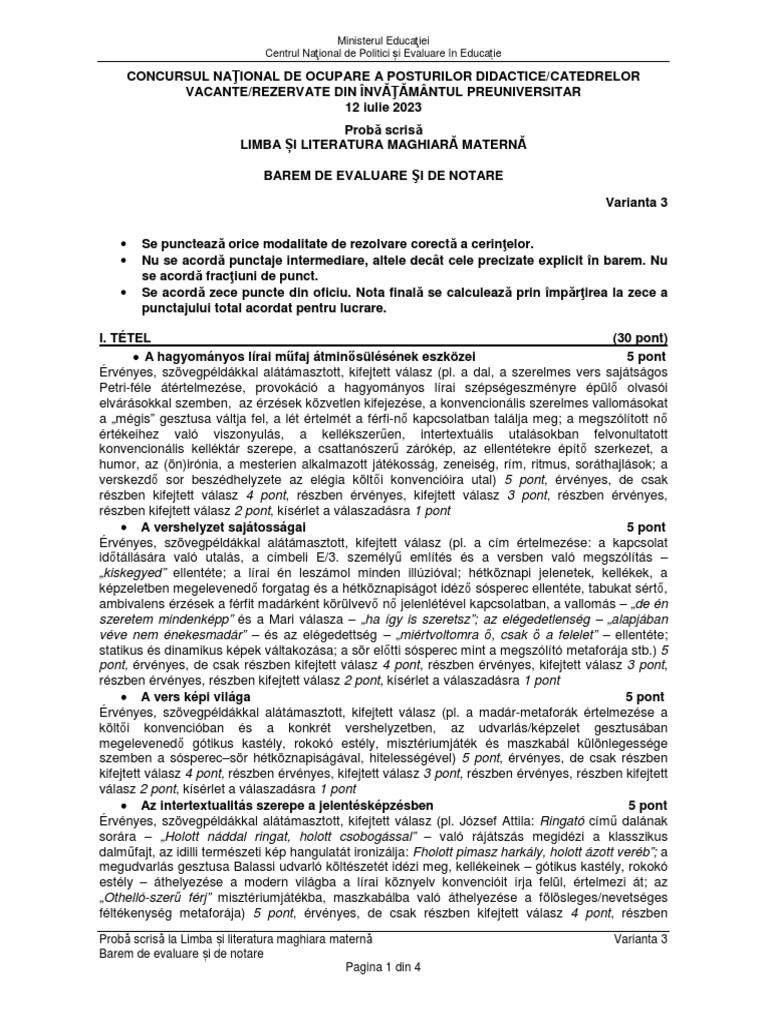 Tit 069 Limba Maghiara Materna P 2023 Bar 03 LRO | PDF