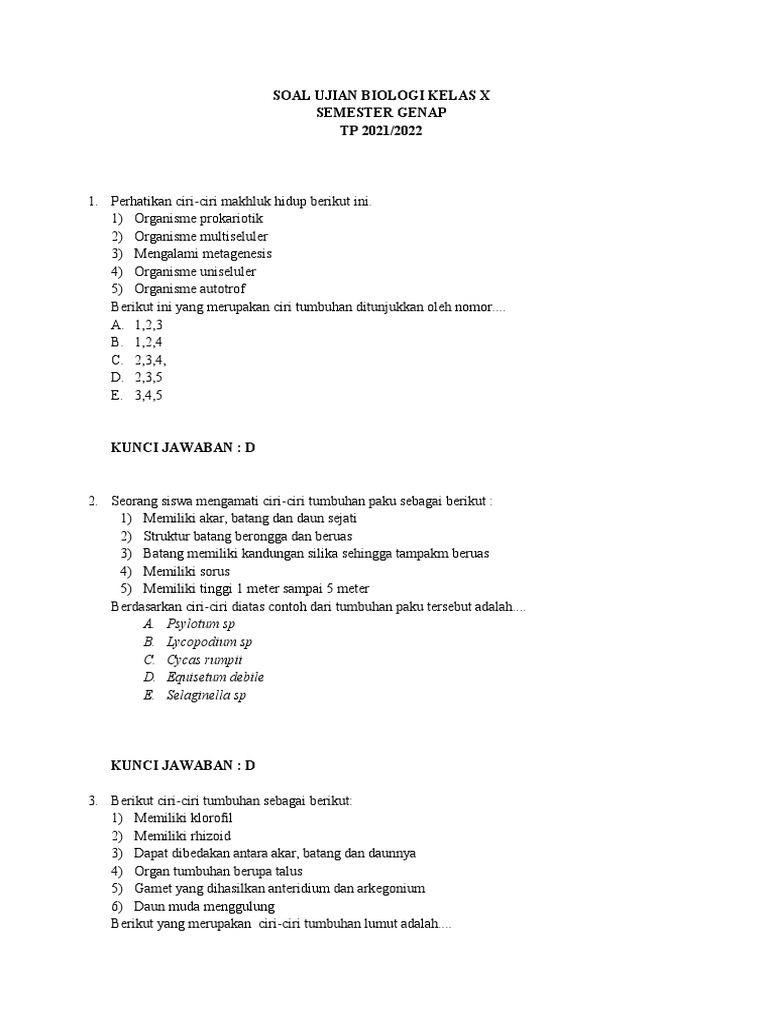 Soal Biologi Semester Genap 2022 OK-1 | PDF