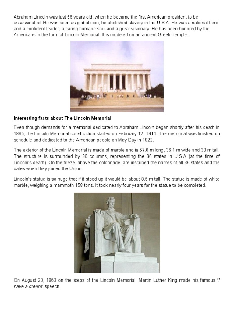 Abraham Lincoln Statue and Memorial Worksheet Reading Comprehension ...