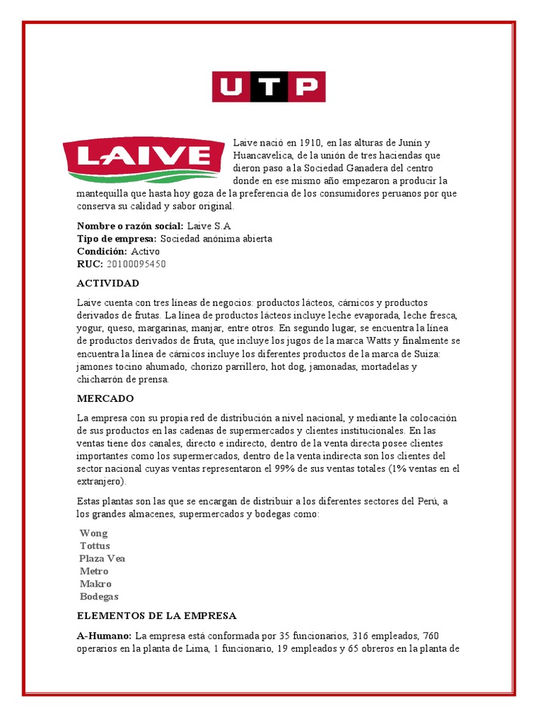 Laive S.A | PDF | Productos lácteos | Supermercado
