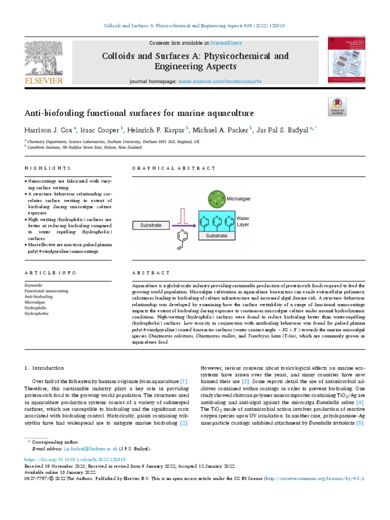Anti-Biofouling Functional Surfaces For Marine Aquaculture | PDF ...