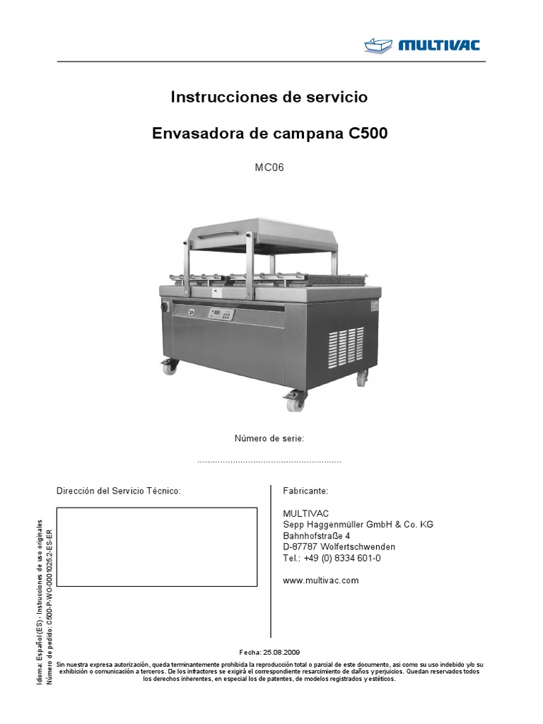 Manual de Instrucciones C500 Multivac | PDF | Agua | Materiales