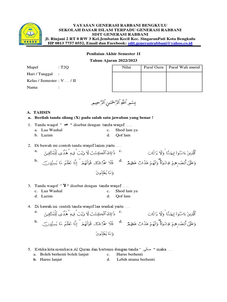 Soal PAS 2 T2Q Kls 5 | PDF