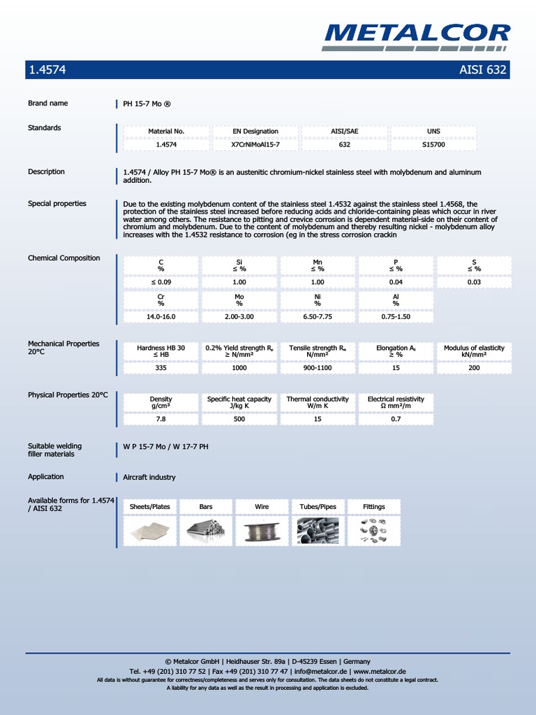 Metalcor 1.4574 Alloy PH 157 Mo | PDF | Stainless Steel | Steel