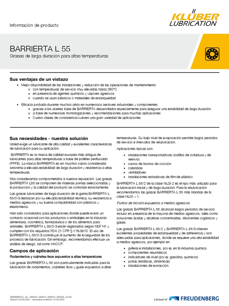 Grasas BARRIERTA: Alta Temperatura | PDF | Lubricante | Sustancias químicas