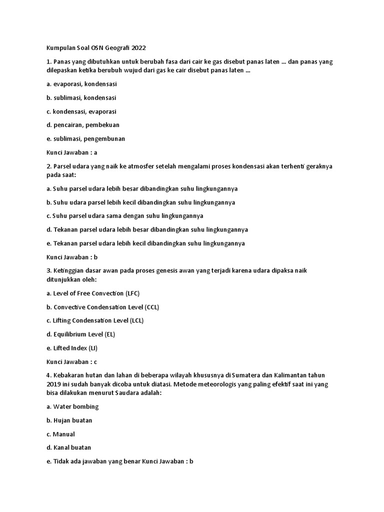 Kumpulan Soal OSN Geografi 2022 | PDF