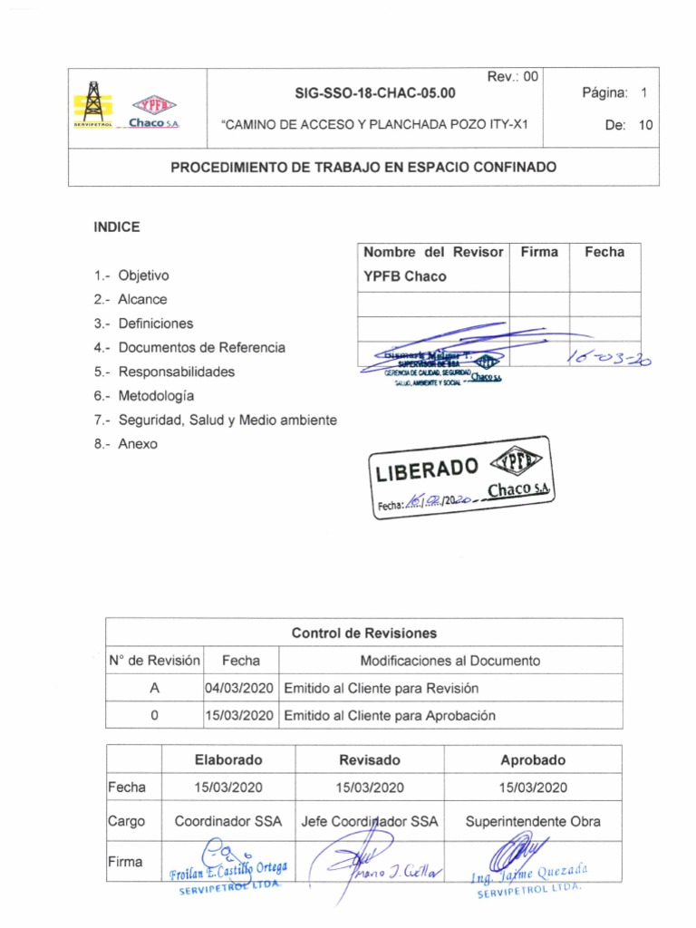 SIG-SS-18-CHAC-05.00 Proc. Trabajo en Espacio Confinado Rev0 | PDF