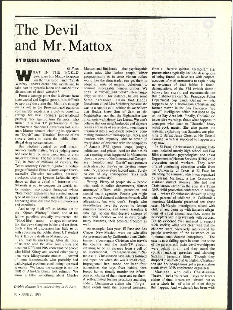 Nathan.Devil and Mr. Mattox.TxObs 1989 | PDF