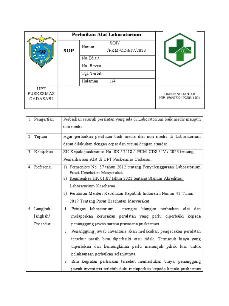 Sop Pemeliharaan Alat Laboratorium | PDF