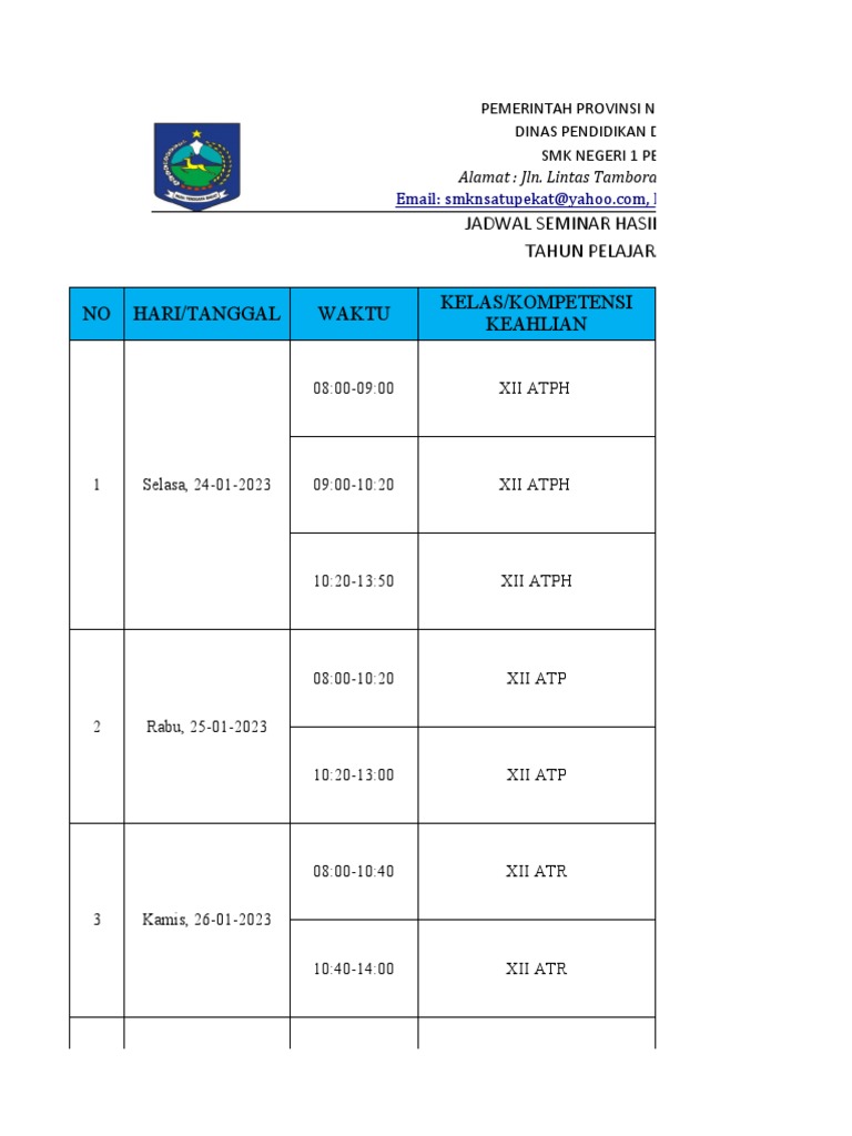 JADWAL SEMINAR PKL 2023 | PDF