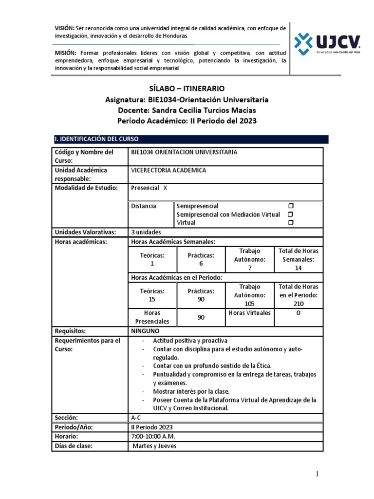 Silabo Orientacion Seccion A Ii Periodo 2023 Ing. Sandra Turcios Macias ...