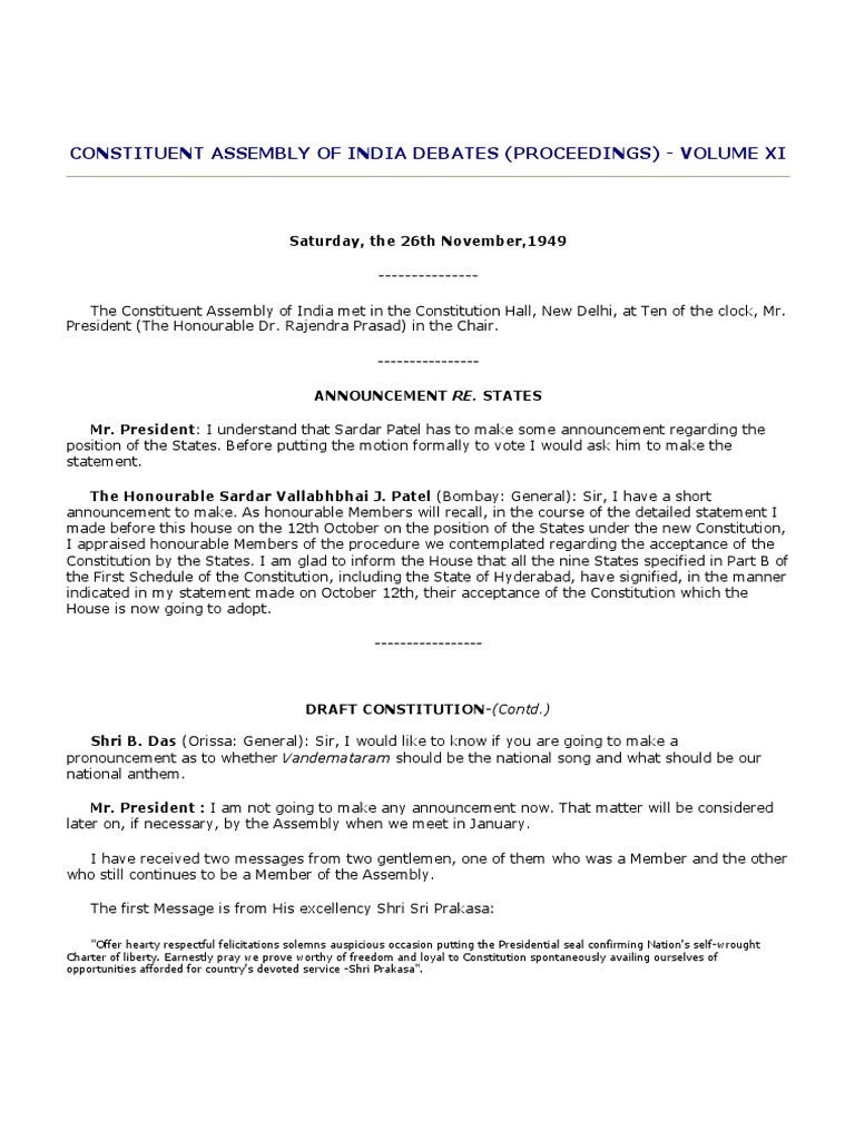Constituent Assembly of India Debates (Proceedings) - Volume Xi | PDF ...