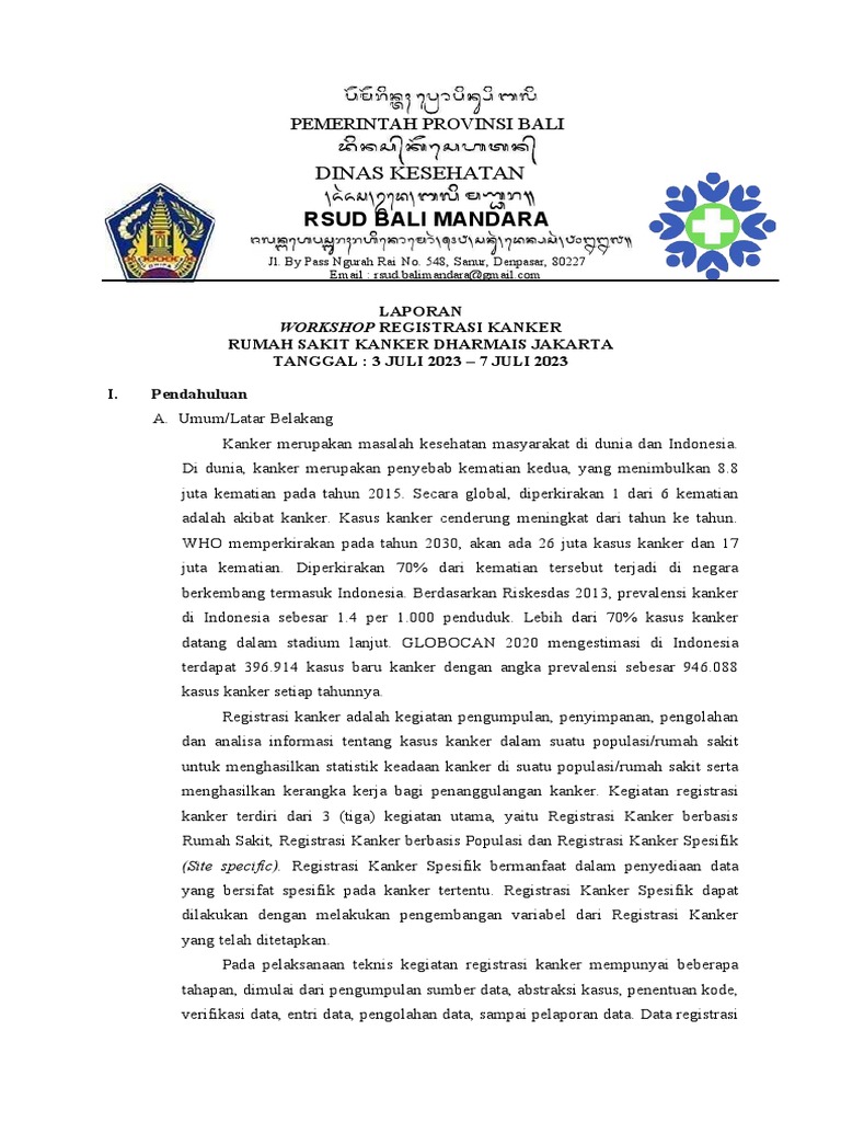 Workshop Registrasi Kanker RS Dharmais | PDF