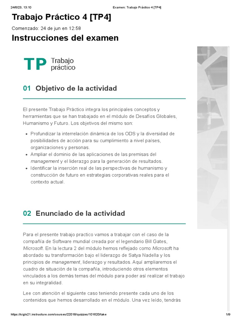 Examen - Trabajo Práctico 4 (TP4) .PDF Tecnologia | PDF | Liderazgo | Microsoft