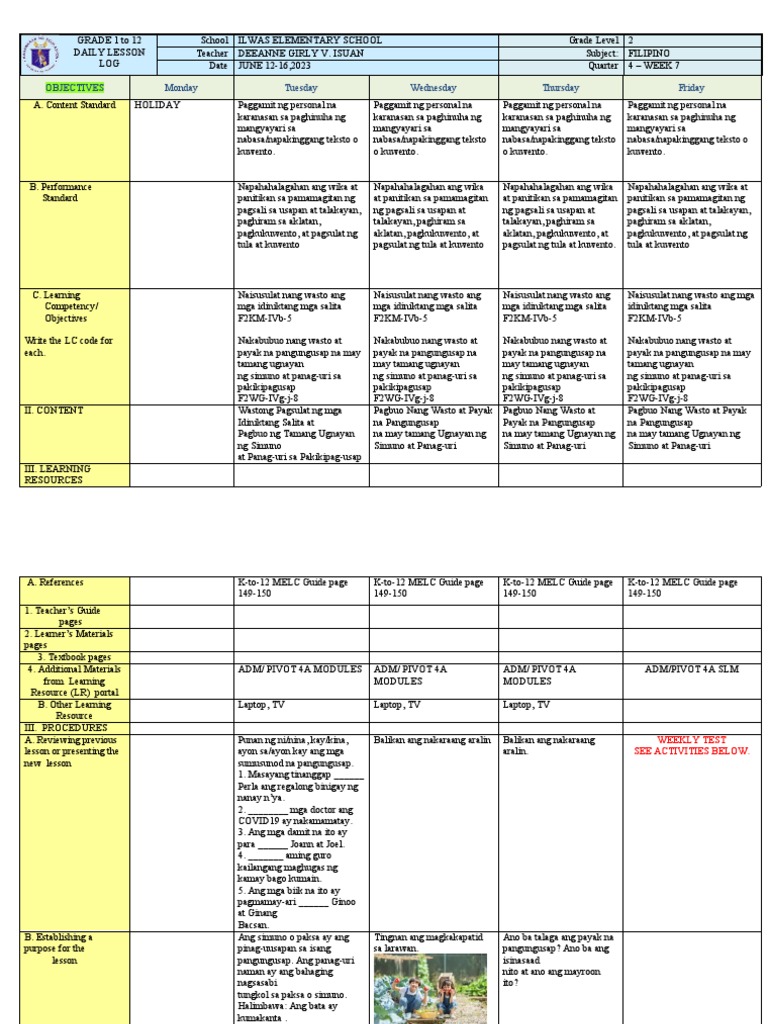 WEEK7 DLL FILIPINO | PDF