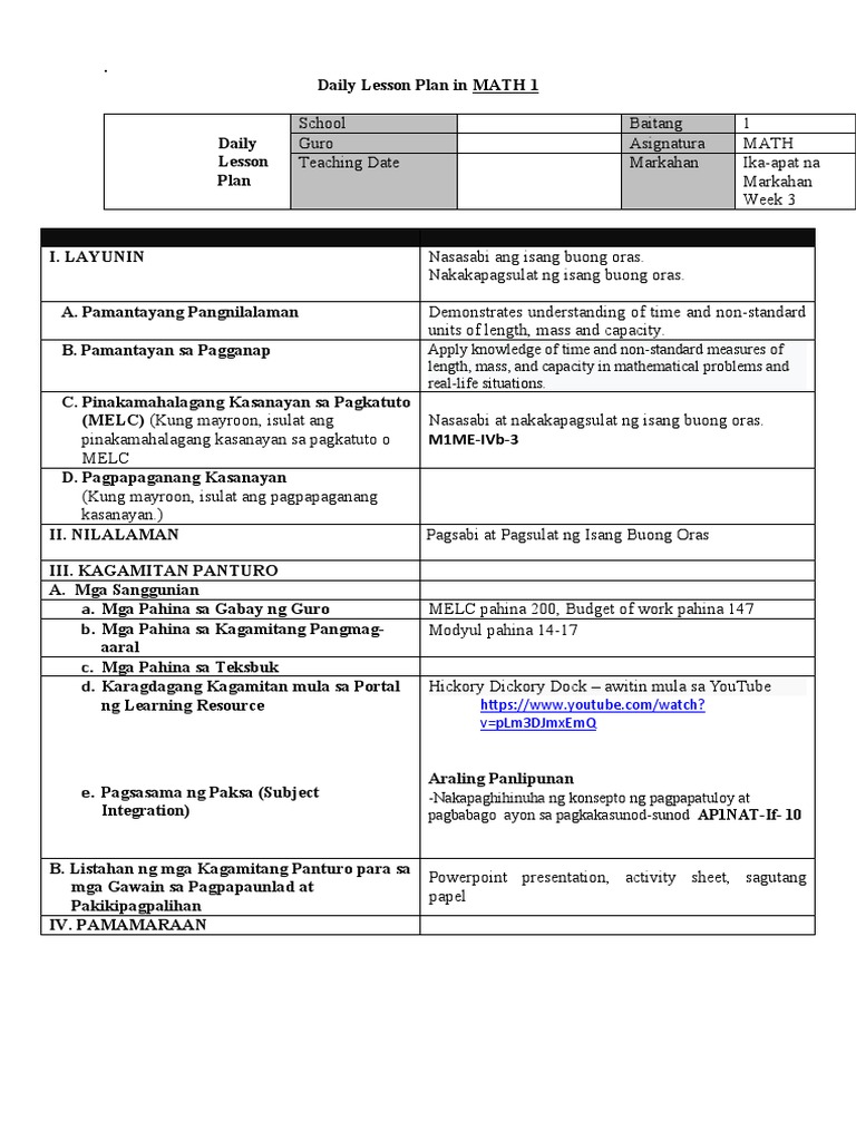 Daily Lesson Plan Math Week 3 | PDF