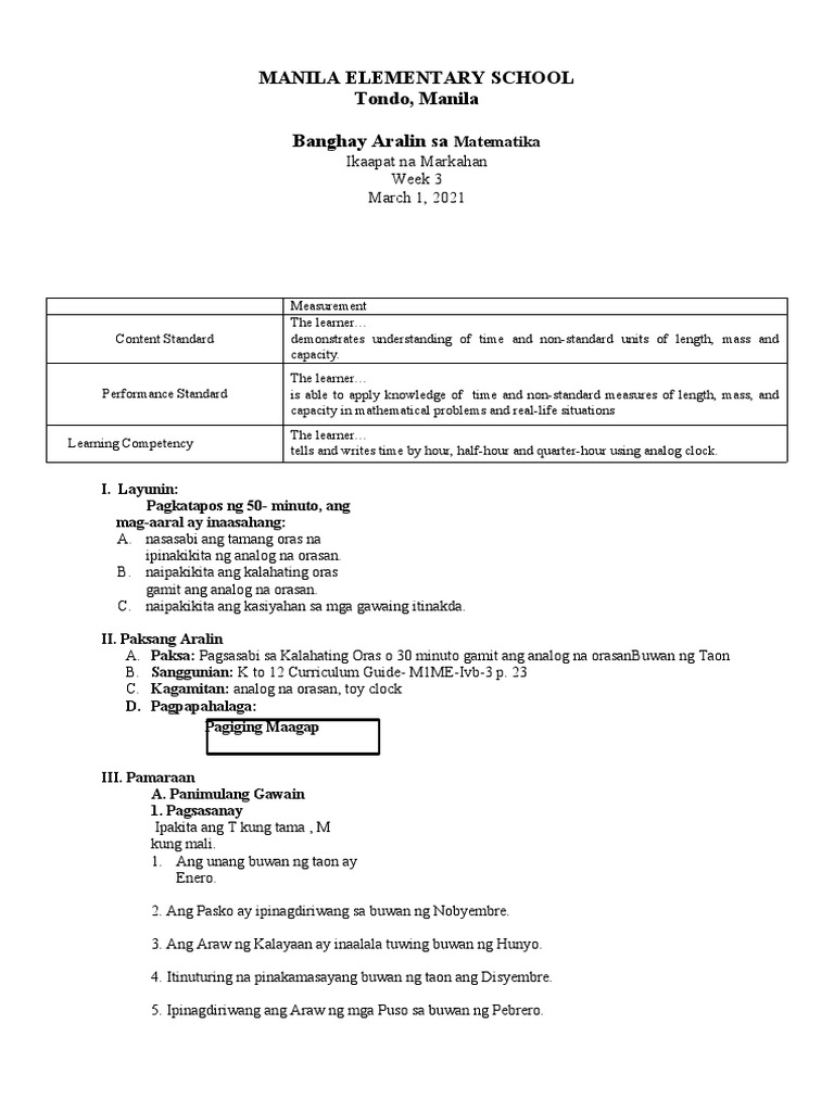 COT MATH 4TG QTR Kalahating Oras | PDF