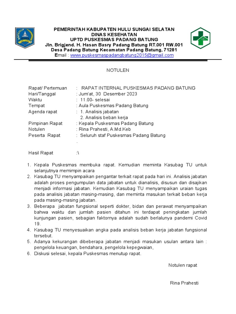 Notulen Rapat Anjab | PDF