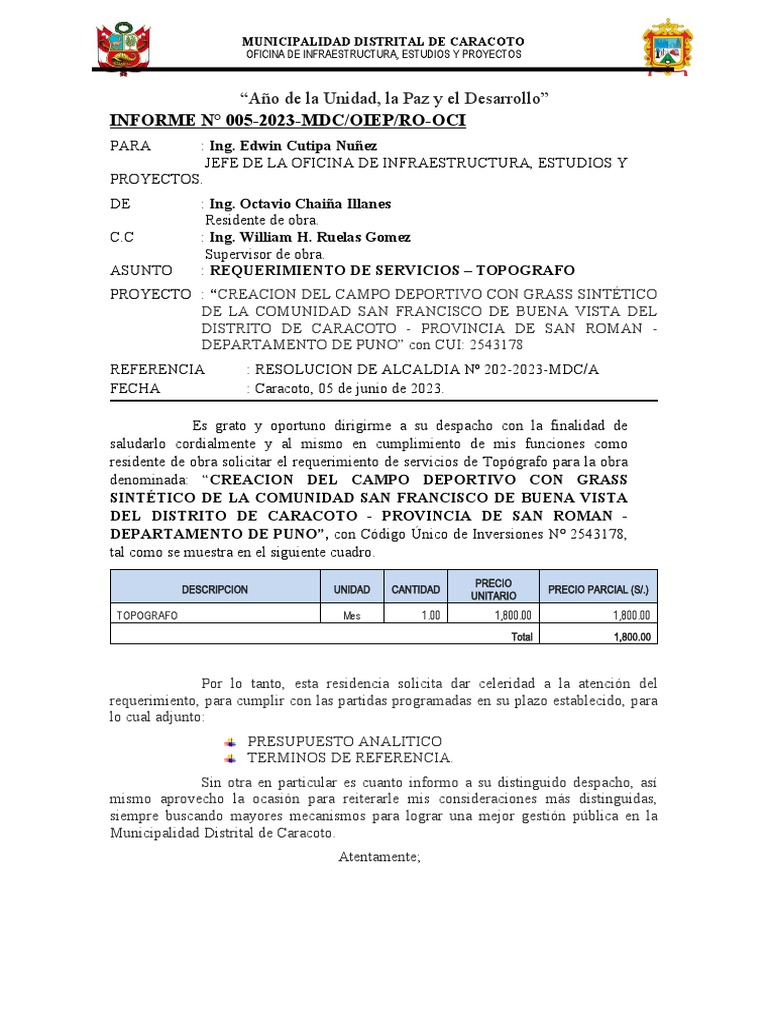 Requerimiento de Topografo | PDF