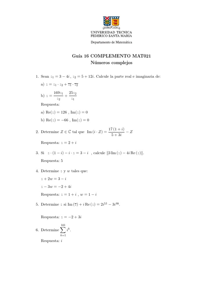Guia 16 Complemento Mat021 Complejos | PDF | Objetos matemáticos | Álgebra abstracta