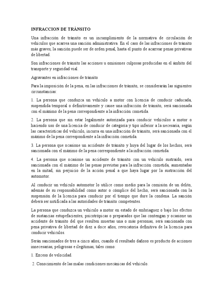 Infraccion de Tránsito | PDF | Licencia de conducir | Castigos