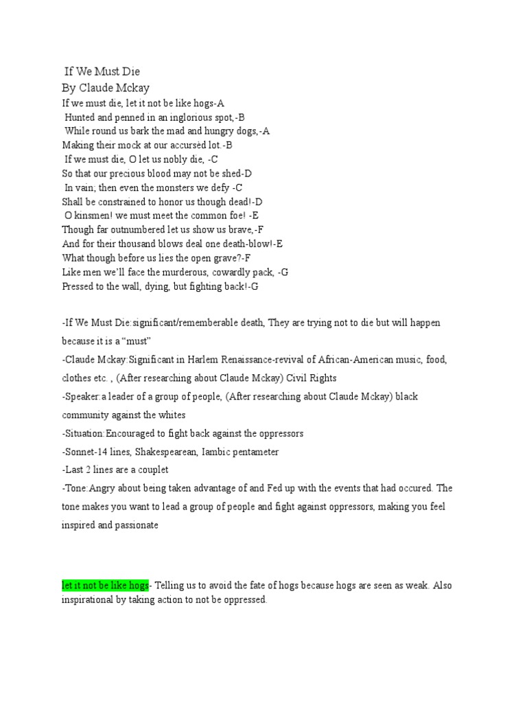 If We Must Die-Poem Analysis | PDF