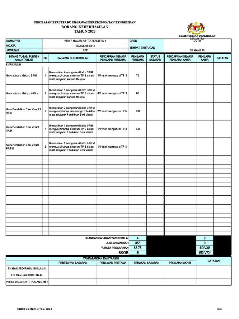 Borang Keberhasilan 2023 2024 | PDF