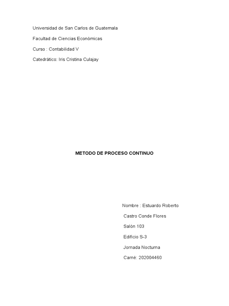 Método de Proceso Continuo en Producción | PDF | Costo | Alimentos