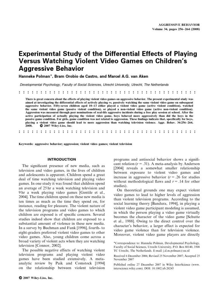 Polman Et Al 2008 Aggressive Behavior | PDF | Aggression | Violence