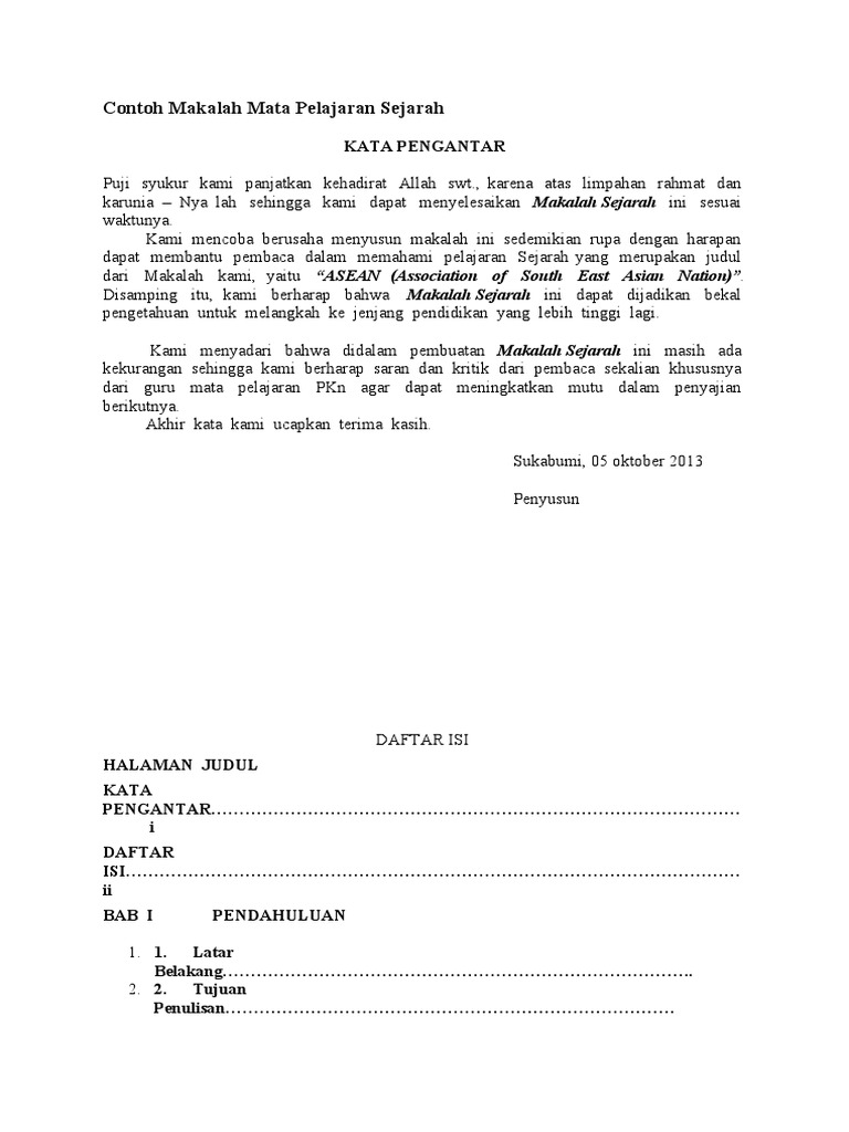 Contoh Makalah Mata Pelajaran Sejarah | PDF