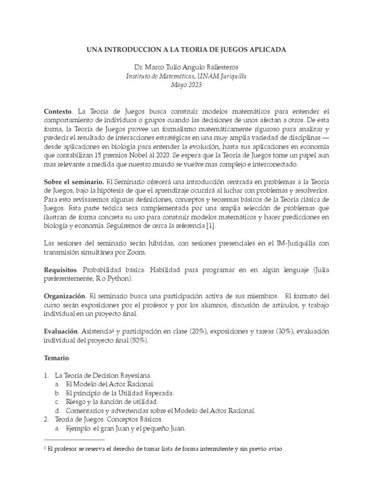 Angulo Ballesteros Marco Tulio - Temario | PDF | Teoría | Teoría de juego