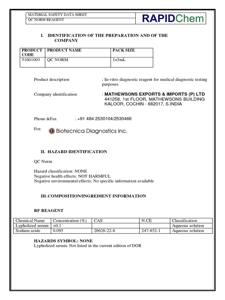 MSDS QC Norm | PDF | Dangerous Goods | Hazards