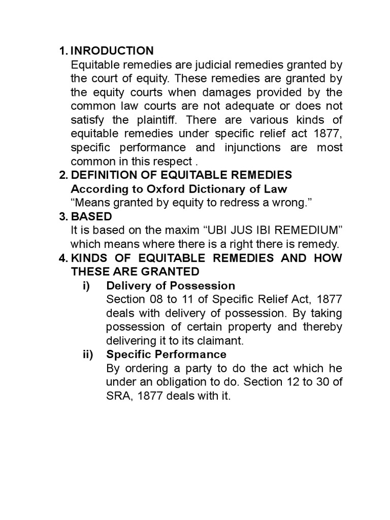 Kinds & How Equitable Remedies Granted | PDF | Legal Remedy | Equity (Law)