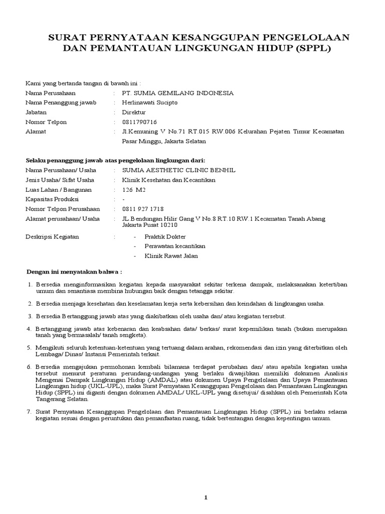 Format SPPL Non Rumah Tinggal | PDF