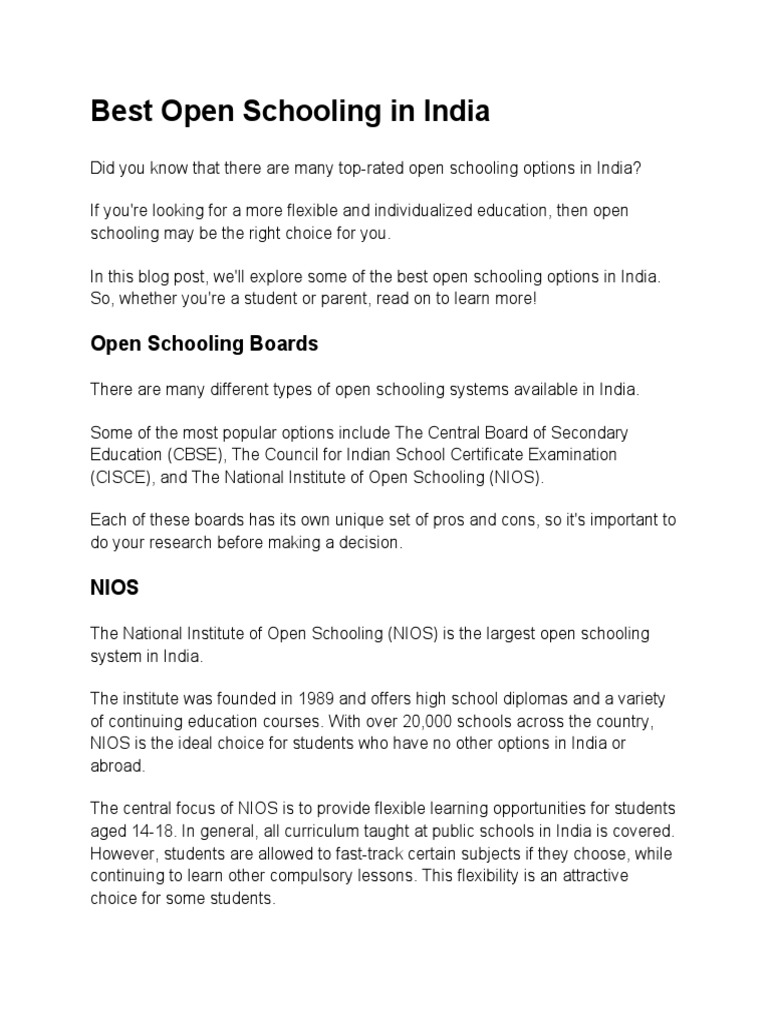 Top Open Schooling Options in India | PDF | Schools | Qualifications