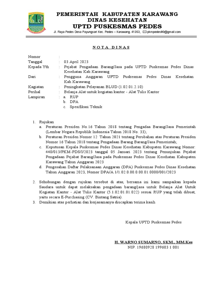 Nota Dinas Atk - Pedes | PDF